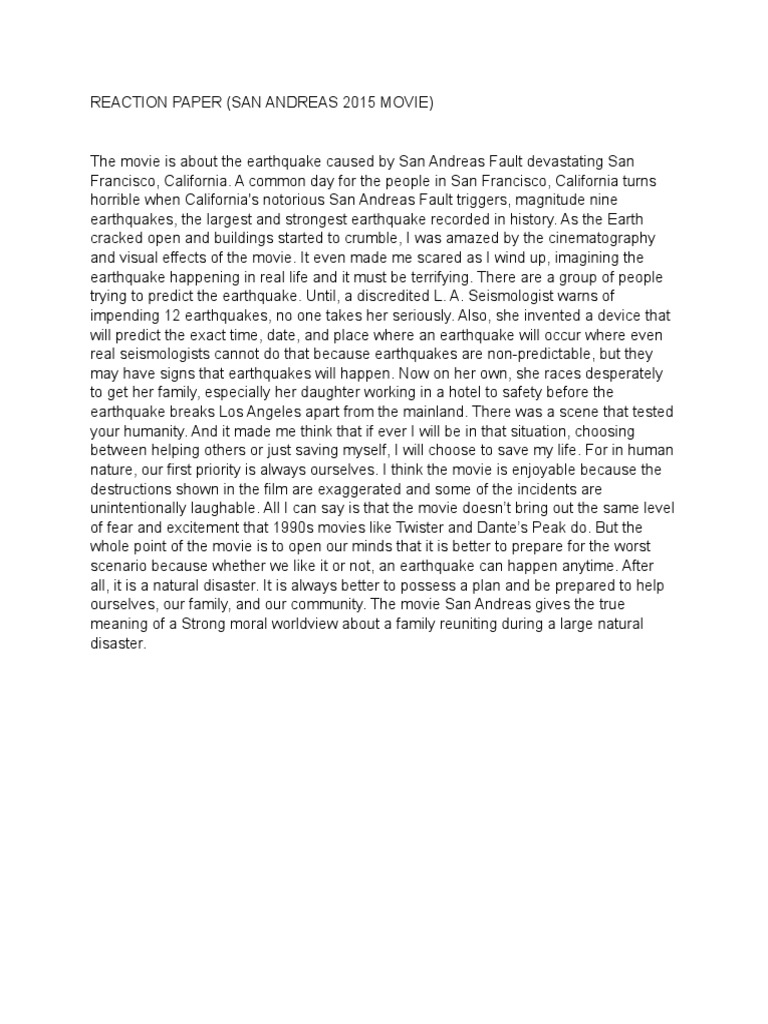 San Andreas Movie Reaction Paper | PDF