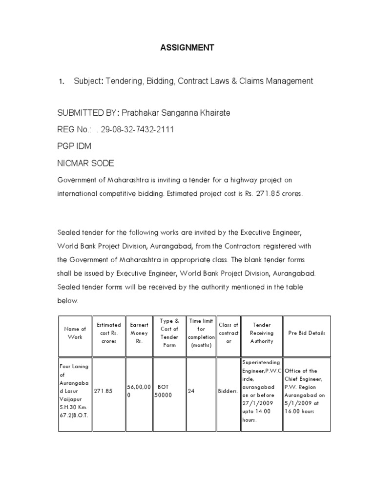 Assignment - Tendering Bidding and Contracting | PDF | Procurement | Business