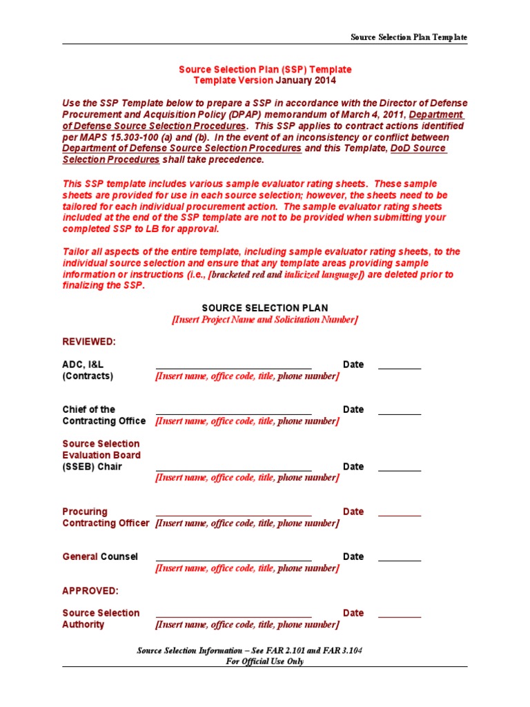 Source Selection Plan Template | PDF | Business