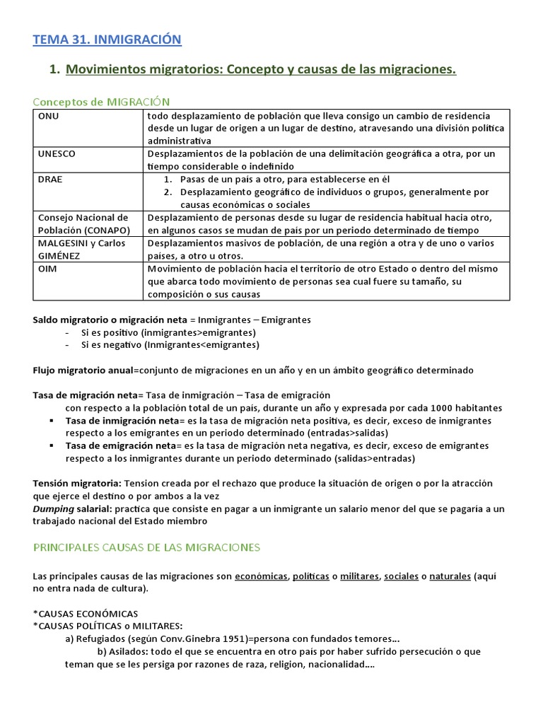 Tema 31 | PDF | Migración humana | Inmigración