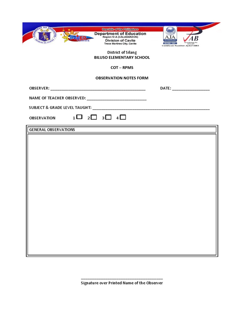 Observation Notes Form | PDF