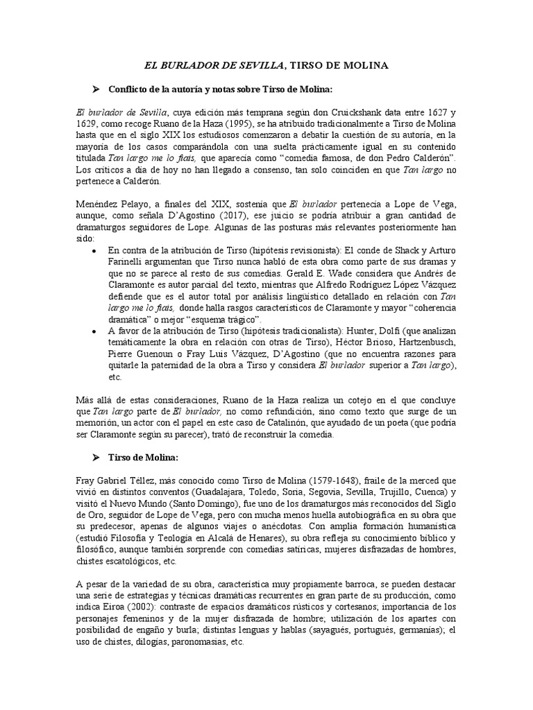 El Burlador de Sevilla - Tirso de Molina | PDF | Don Juan