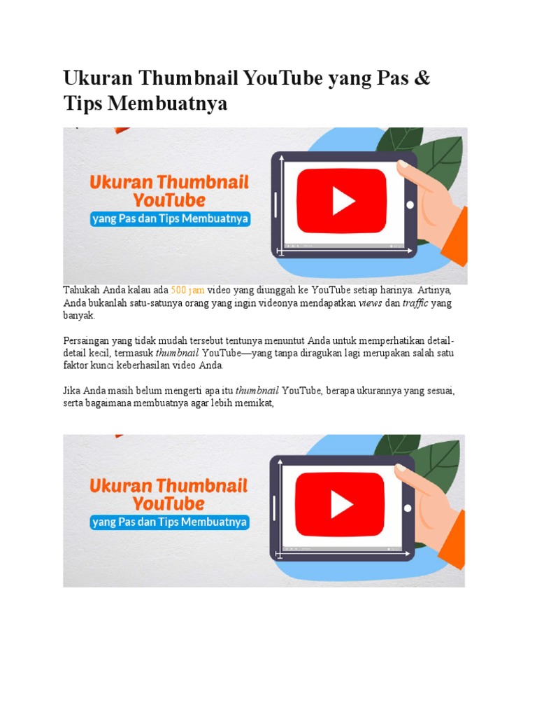 Ukuran dan Tips Thumbnail YouTube | PDF | Karier & Perkembangan