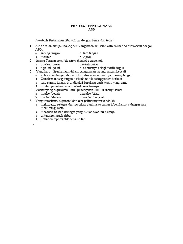 Pre Test dan Post Test Penggunaan APD | PDF