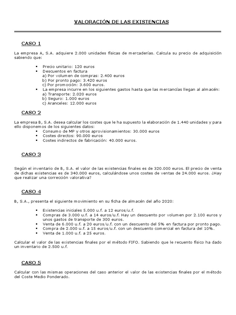 Valoración de Existencias y Métodos FIFO y CMP | PDF | Economias | Business