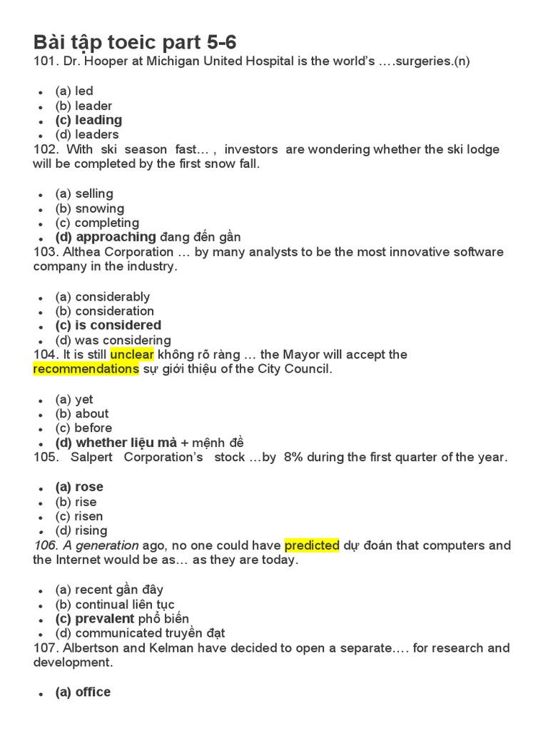 Bài tập toeic part 5 | PDF