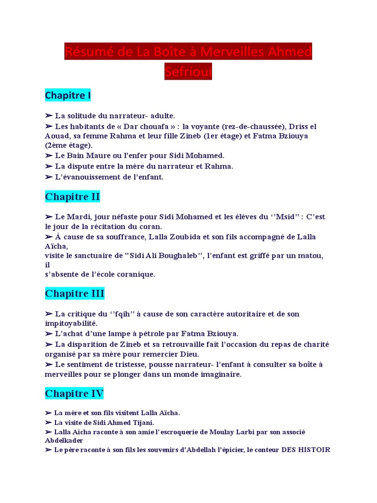 Résumé de La Boîte à Merveilles | PDF