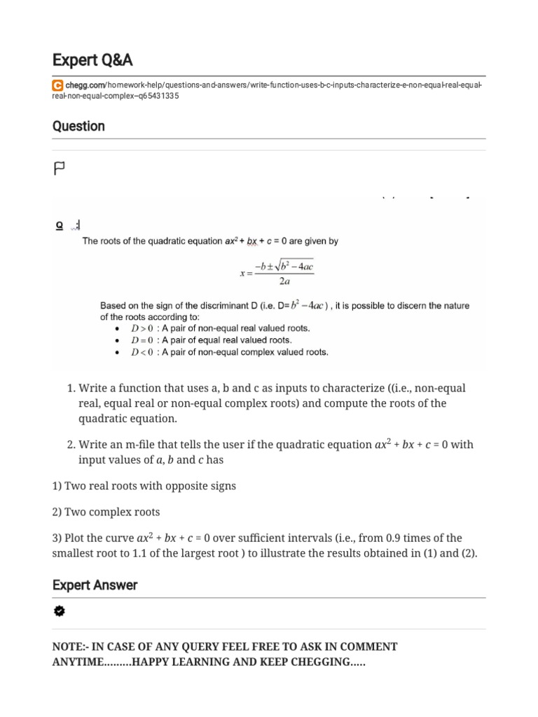 Write A Function That Uses A, B and C As Inputs To... | PDF | Function (Mathematics) | Quadratic ...