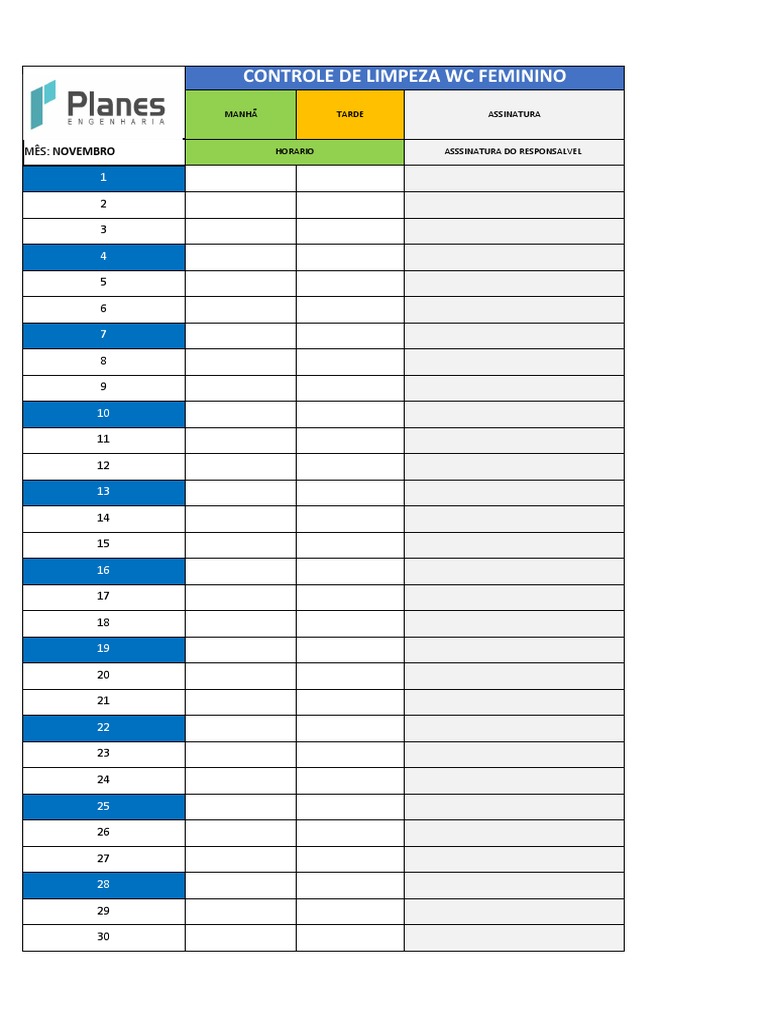 Controle de Limpeza WC Feminino | PDF