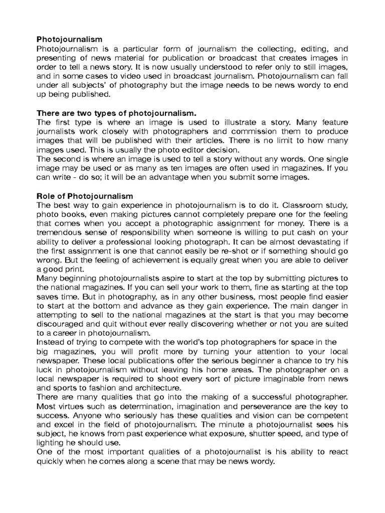 Essential Qualities of Photojournalism | PDF | Communication | Mass Media