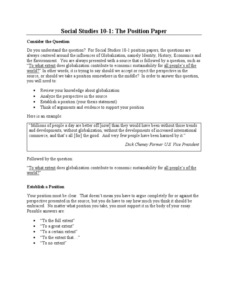 Guidance for Developing a Strong Position Paper on the Influences of ...