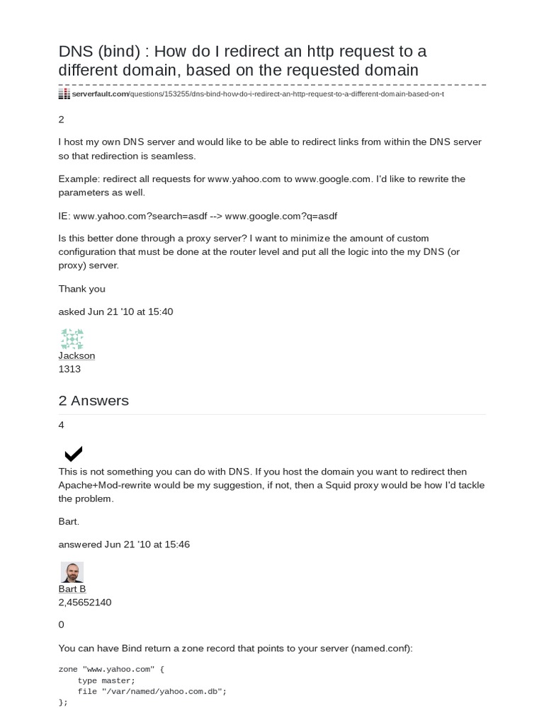 Proxy - DNS (Bind) - How Do I Redirect An HTTP Request To A Different ...