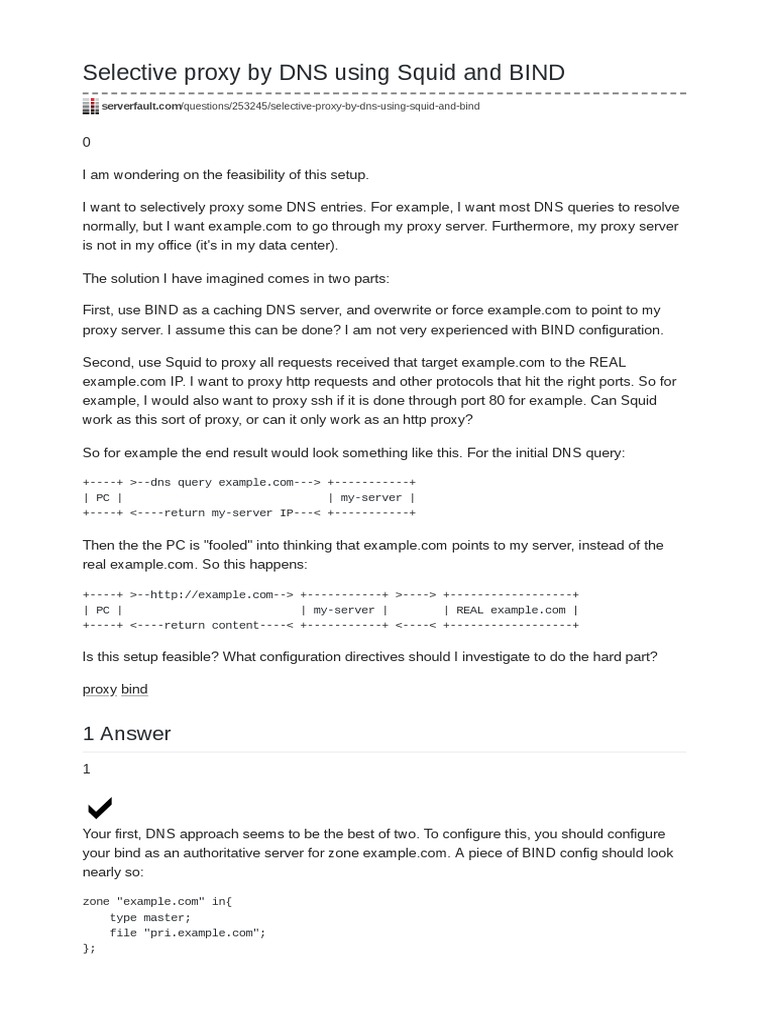 Selective Proxy by DNS Using Squid and BIND - Server Fault | PDF | Proxy Server | Domain Name System