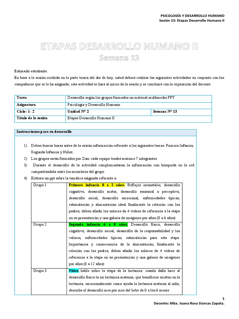 Actividad Practica 13 Etapas Desarrollo Humano II | PDF