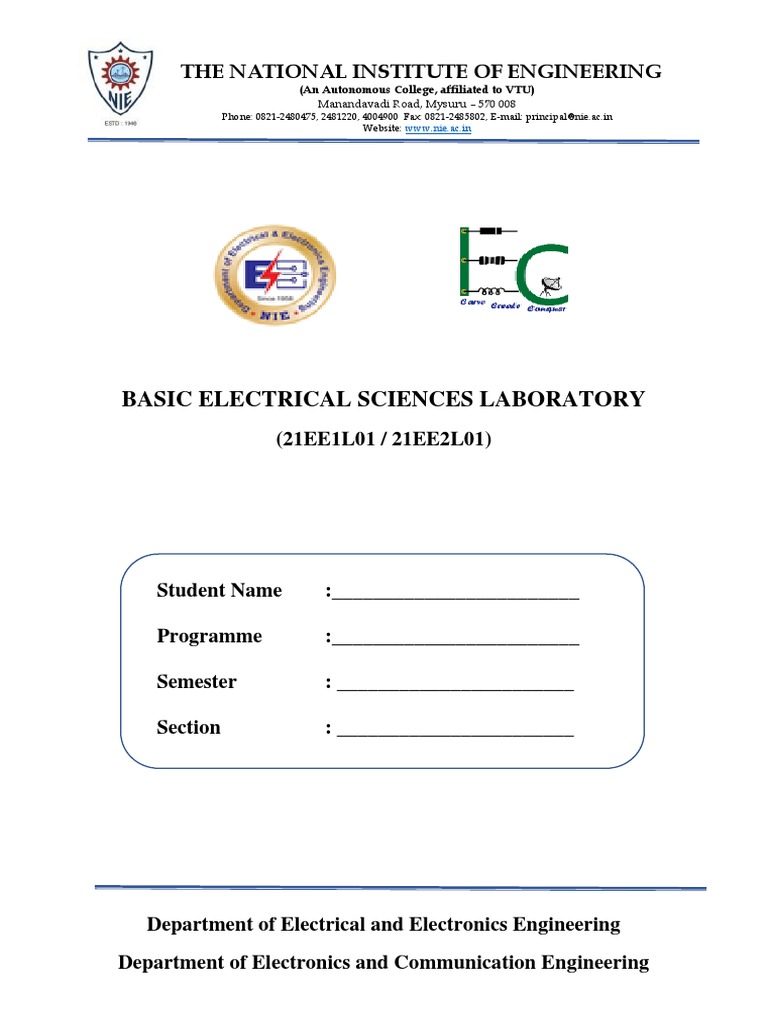 BESL - Electrical Experiments Lab Manual - 2021-22 | PDF | Incandescent Light Bulb | Inductor