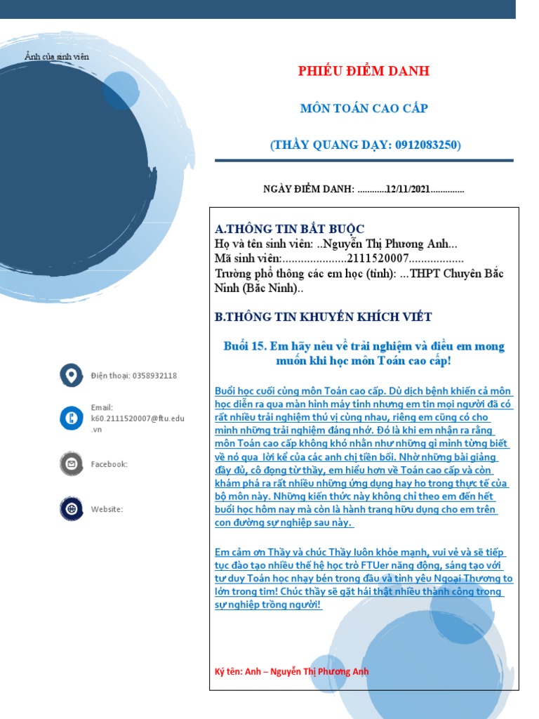 Phieu Diem Danh - Toa106k60jib 12.11.21 | PDF