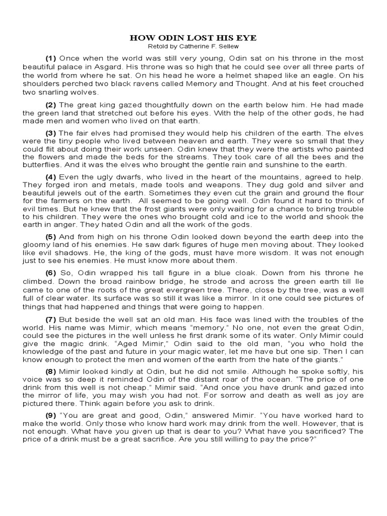 How Odin Lost His Eye Story 1 | PDF