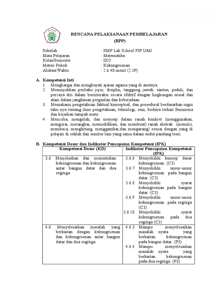 1 RPP Kekongruenan | PDF