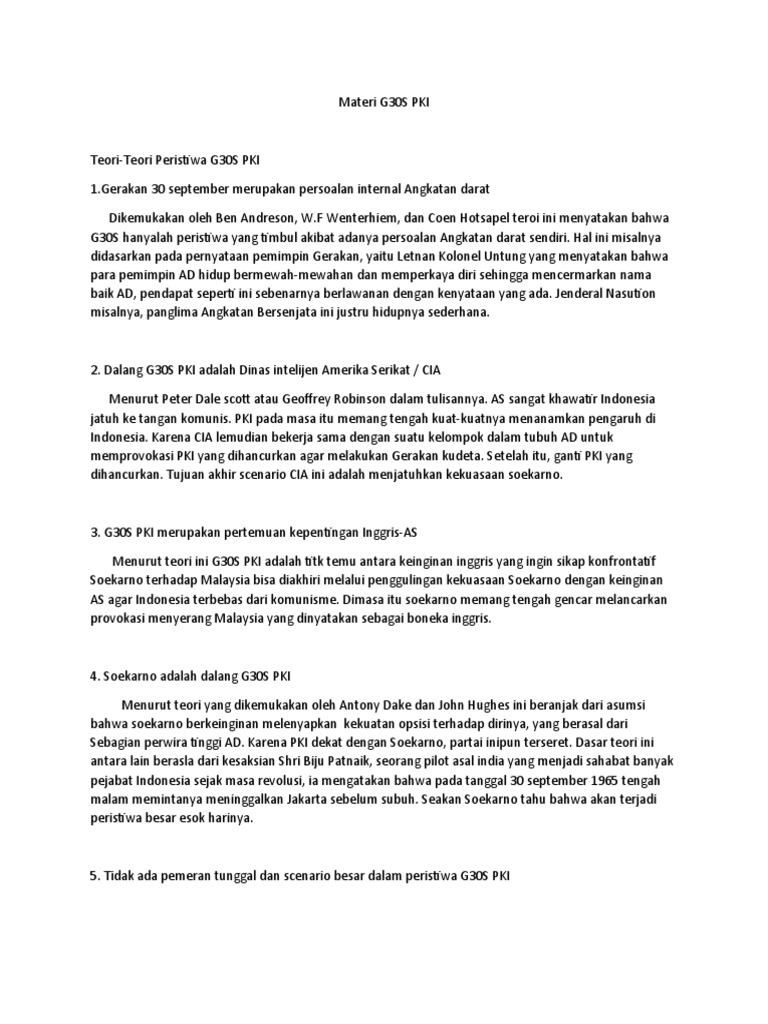 TEORI-TEORI PERISTIWA G30S PKI | PDF