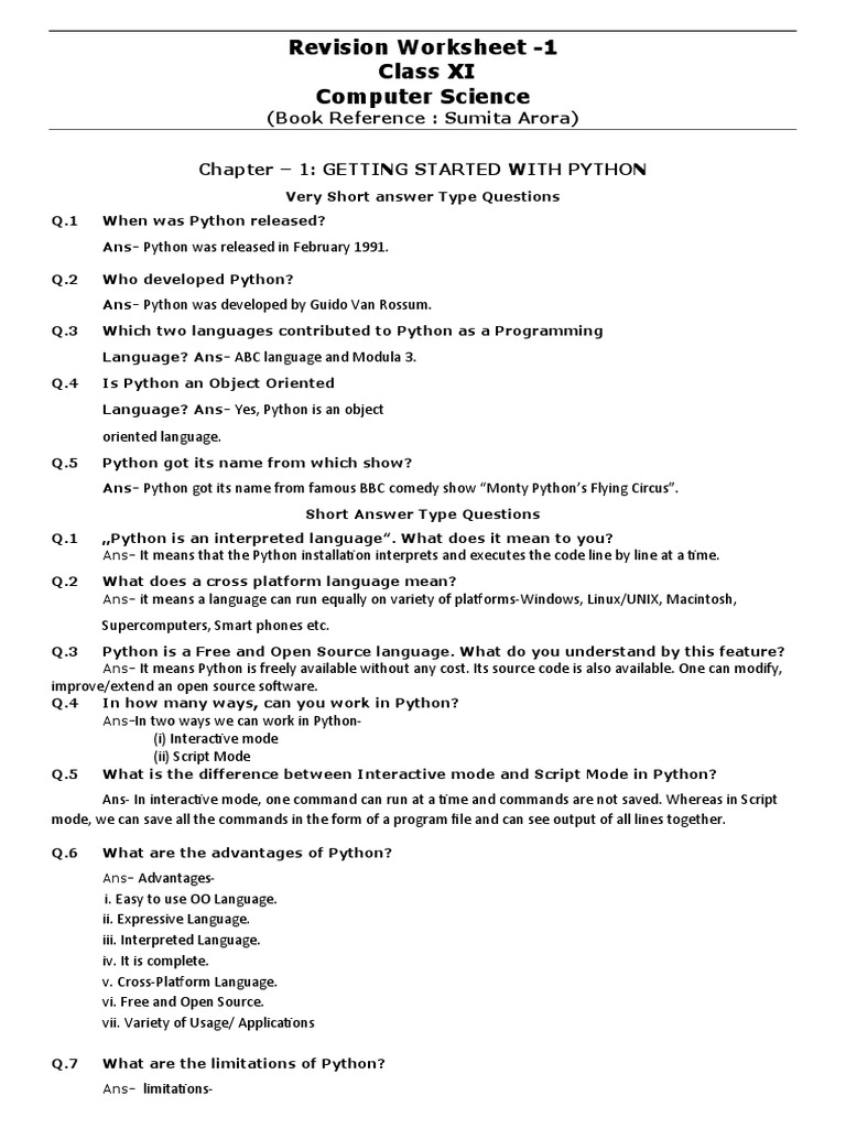 Class XI Python Revision Guide | PDF | Computer Data Storage | Read ...