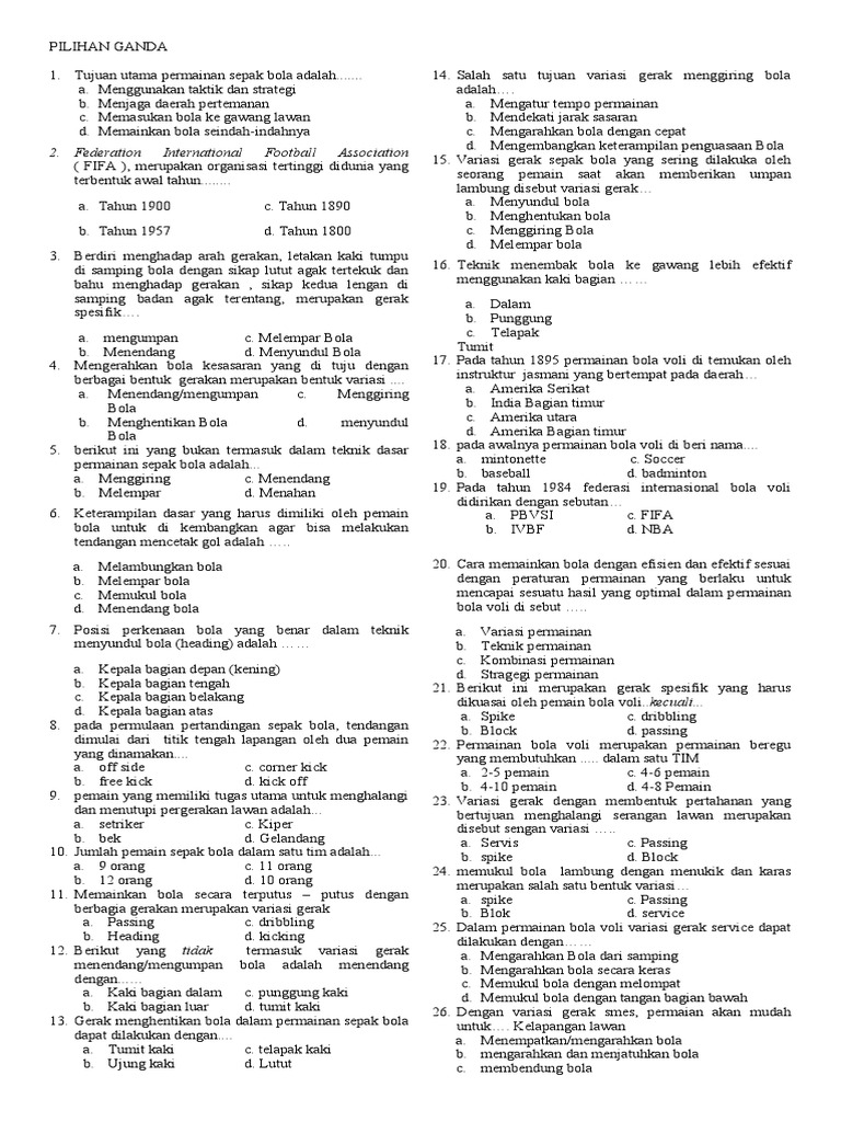Soal Uas Pjok Kelas Viii .2022 | PDF
