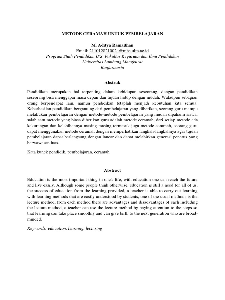 3 - Pembelajaran Metode Ceramah - M. Aditya Ramadhan - 2110128210024 | PDF