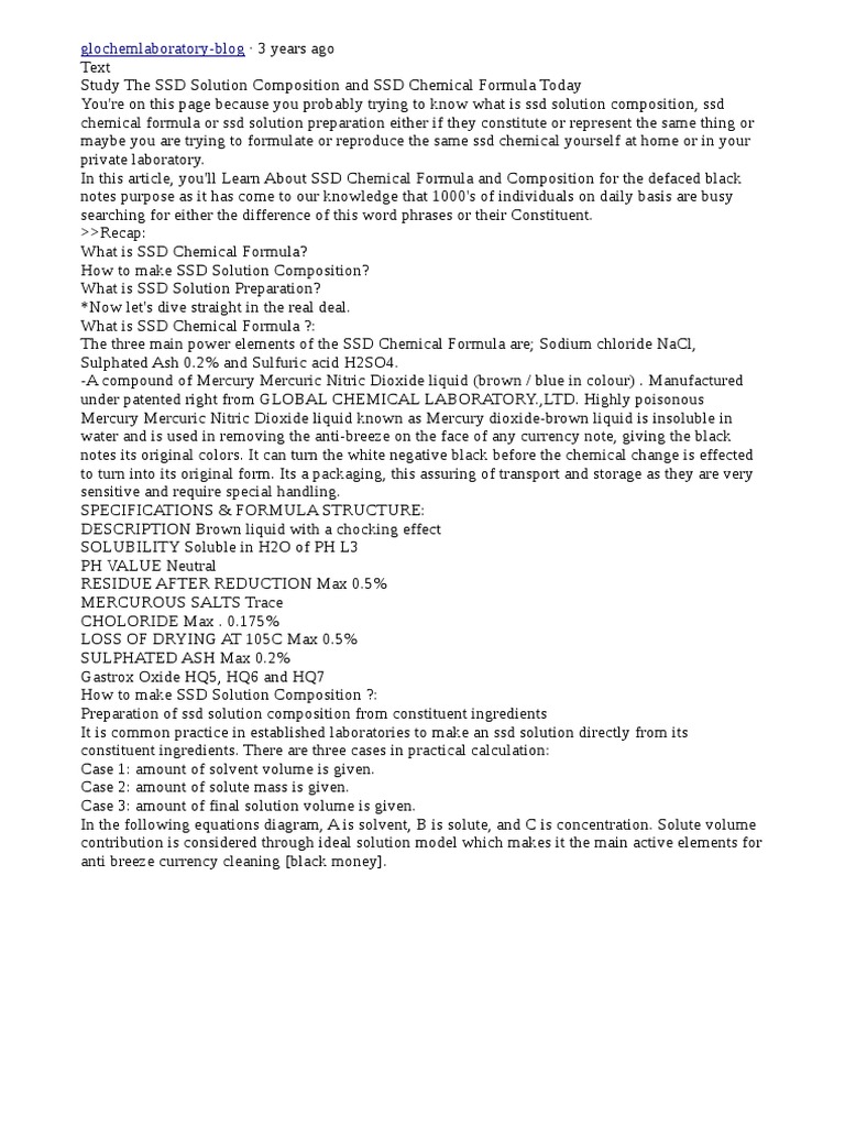 The SSD Solution Composition and SSD Chemical Formula | PDF ...
