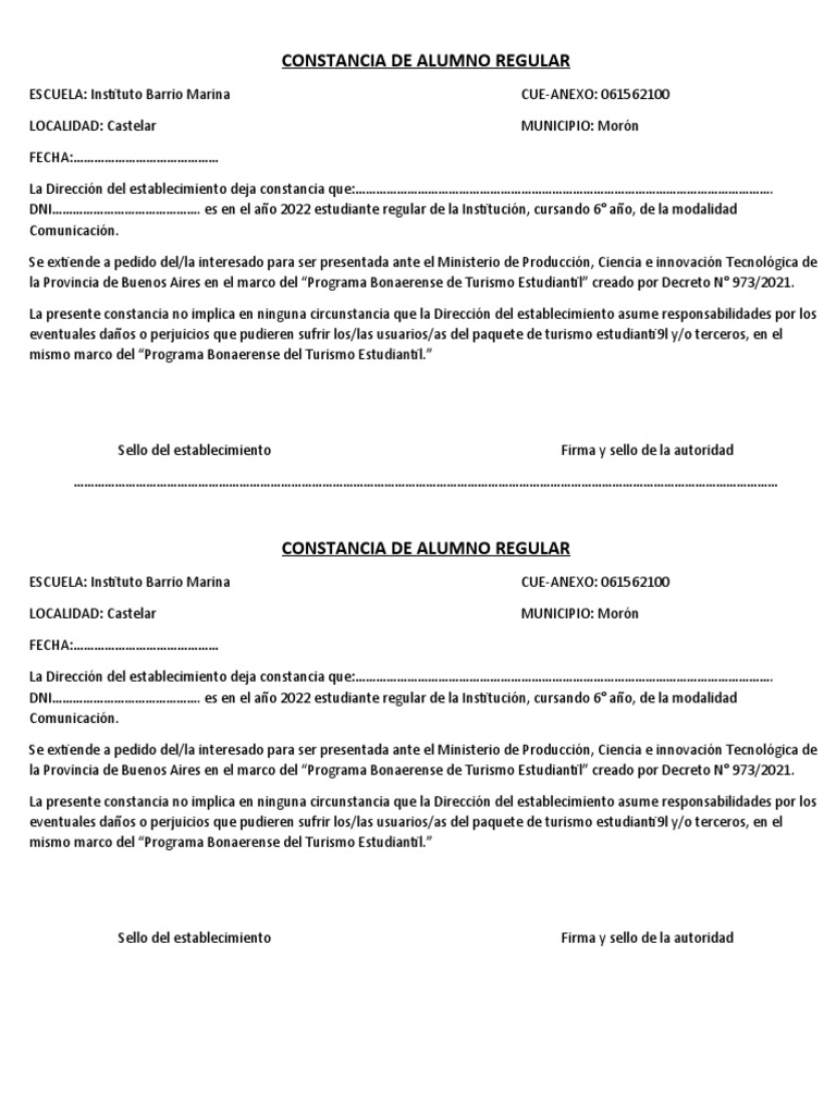 Constancia de Alumno Regular | PDF