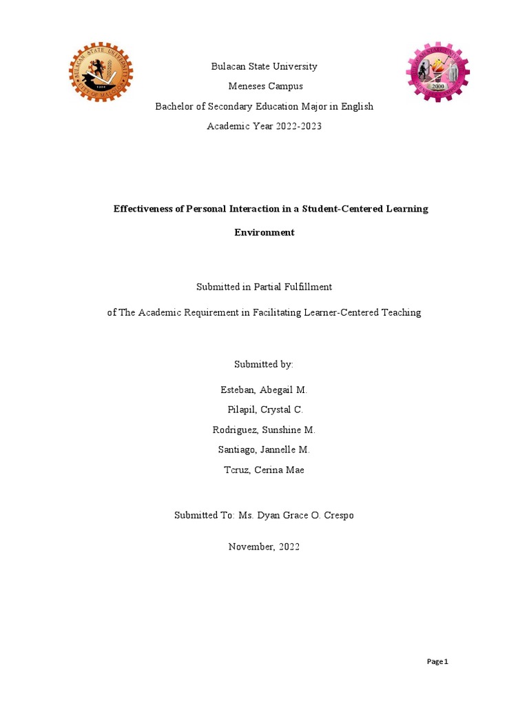 Effectiveness of Personal Interaction in A Student-Centered Learning ...