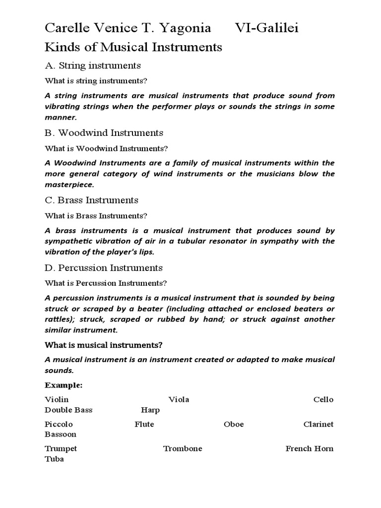 Types of Musical Instruments Explained | PDF | Musical Instruments ...
