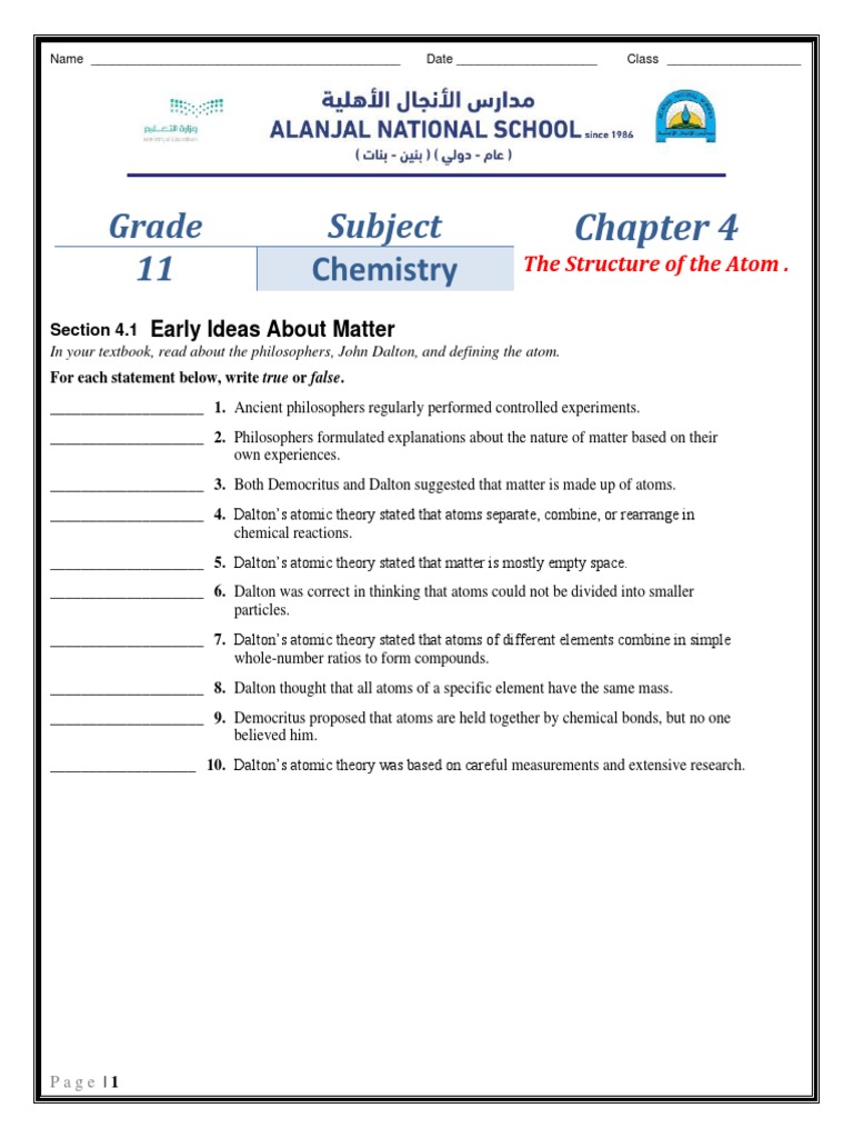 Chapter 4 (Worksheet) | PDF | Radioactive Decay | Atoms