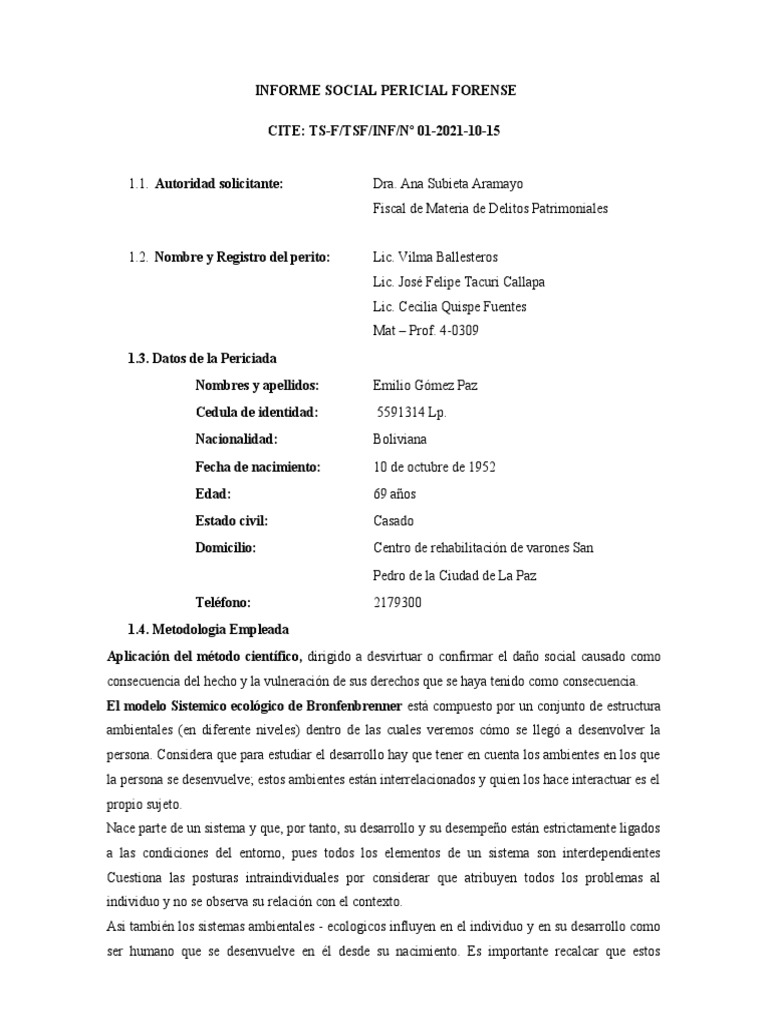 Formato Informe Social Pericial Limpio | PDF | Adultos | Prisión