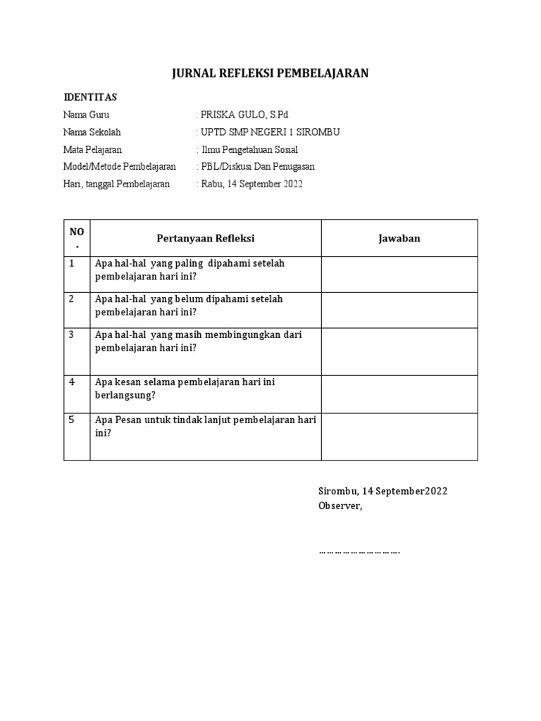 Jurnal Refleksi Siswa | PDF