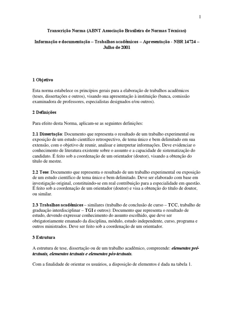 ABNT NBR 14724 - Trabalhos Academicos | PDF | Abstract (resumo) | Teses