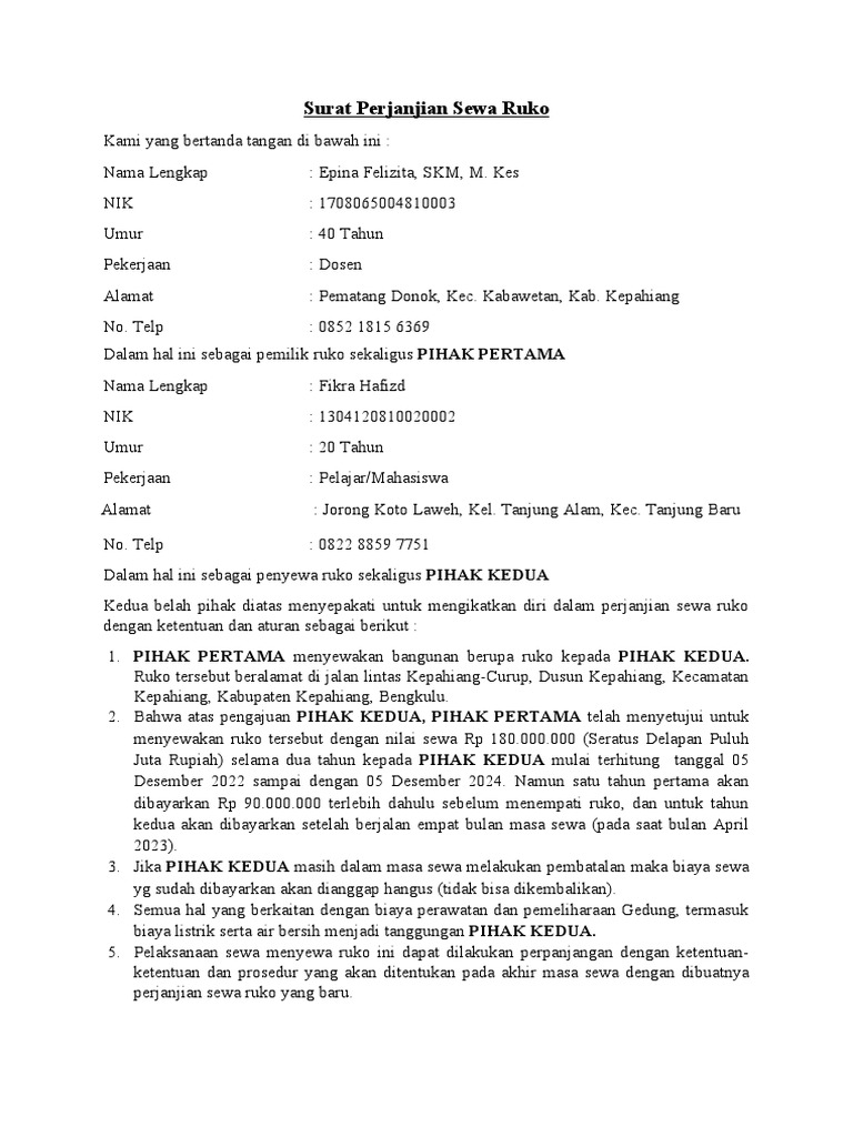 Surat Perjanjian Sewa Ruko1 | PDF