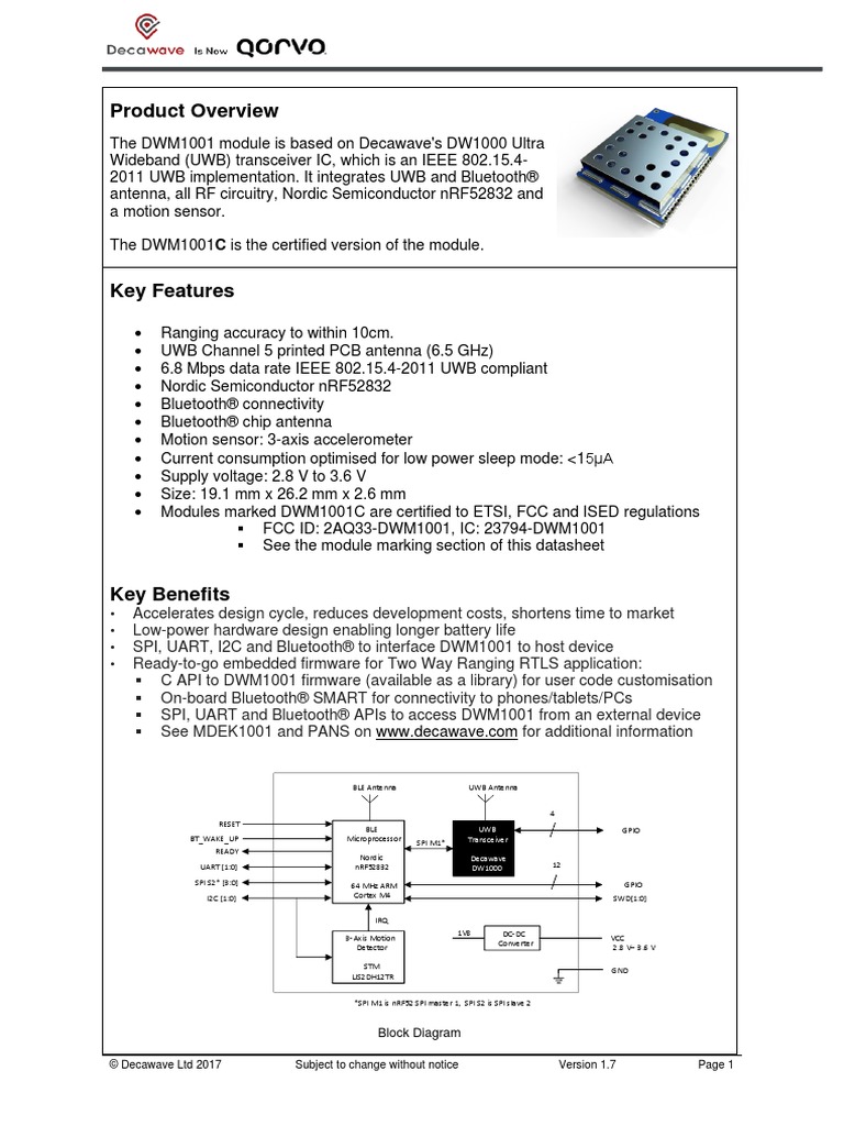 DWM1001C Data Sheet | PDF | System On A Chip | Bluetooth