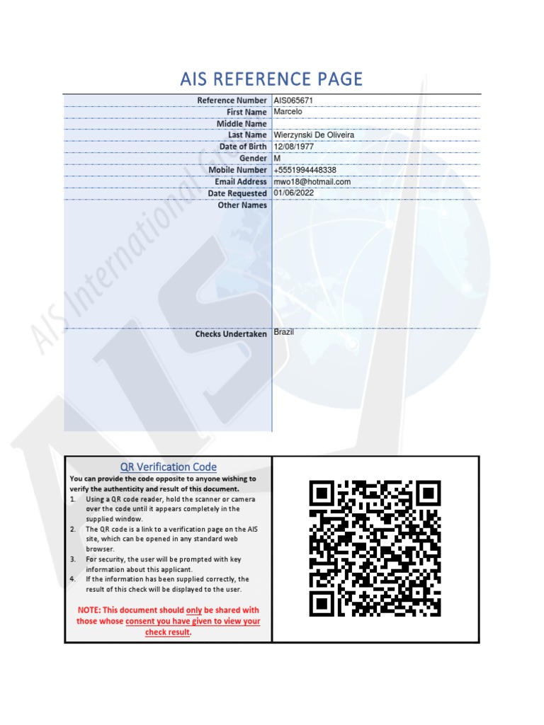 ICHC Reference Page - AIS065671 | PDF