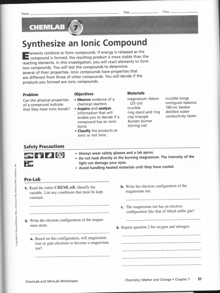 Chemlab 7 Ionic Compound Synthesis | PDF | Chemical Compounds | Magnesium