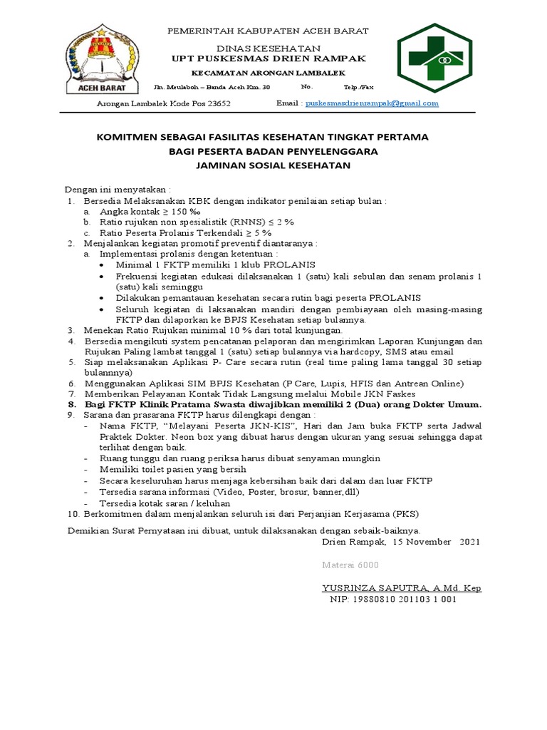 Surat Komitmen FKTP | PDF