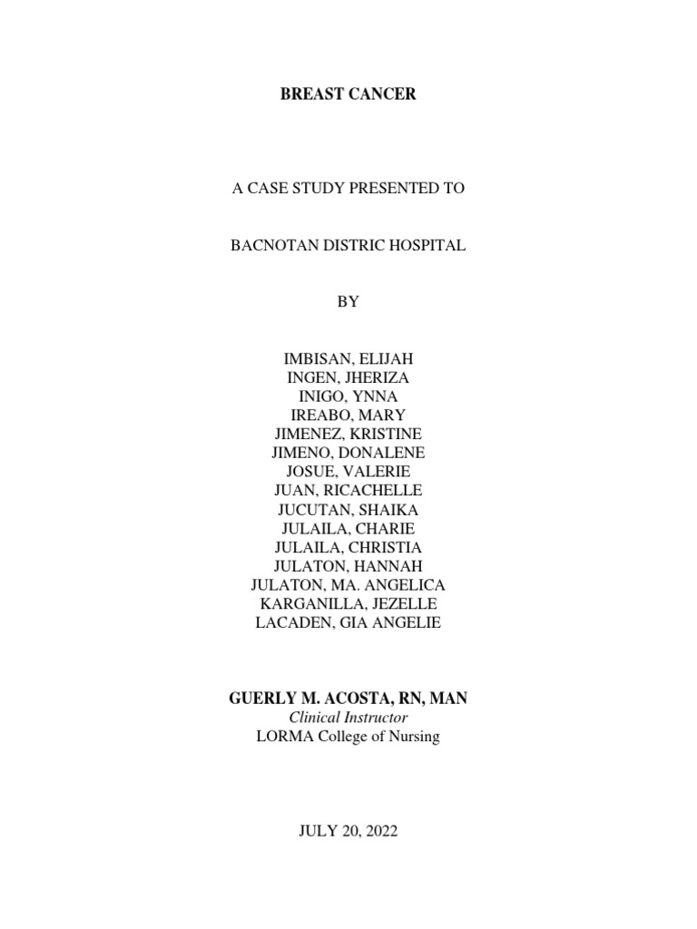 Case Study Breast CA | Download Free PDF | Breast Cancer | Cancer