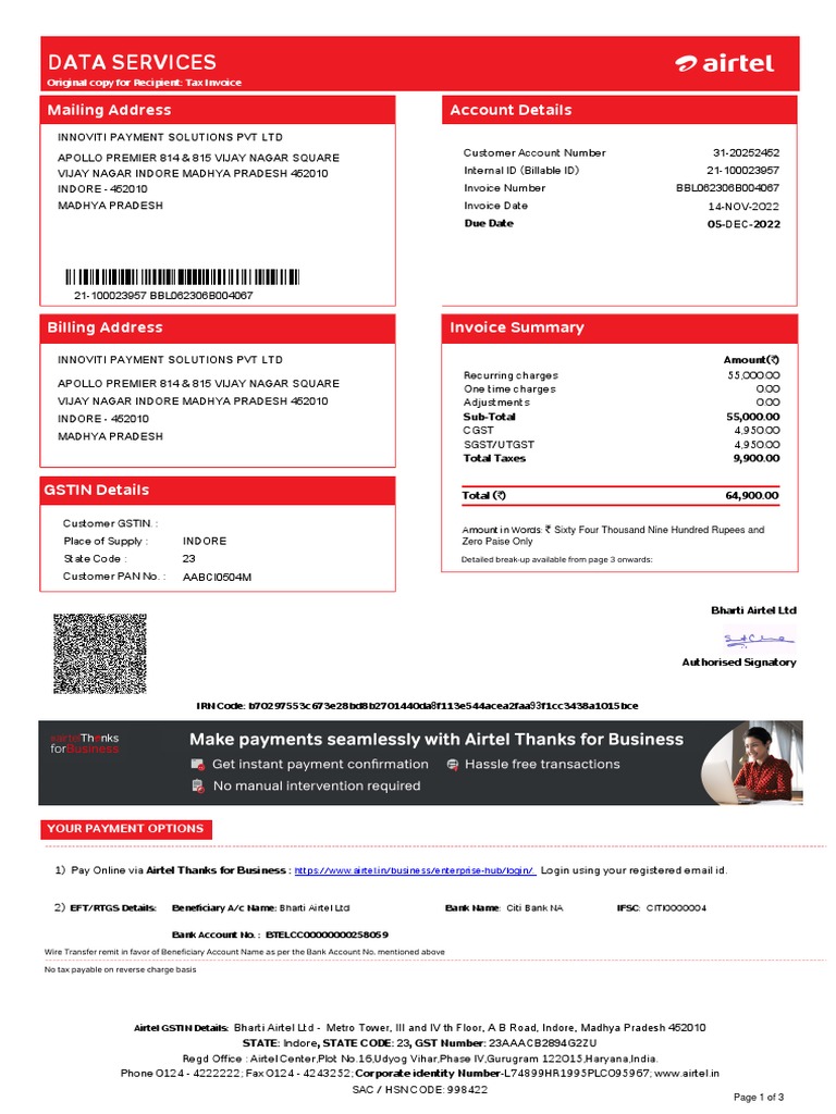INNOVITI Airtel Bill | PDF | Invoice