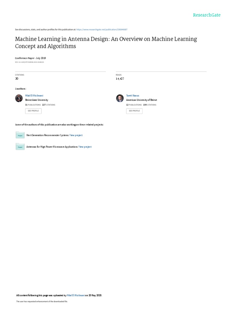 Machine Learning in Antenna Design: An Overview On Machine Learning Concept and Algorithms | PDF ...