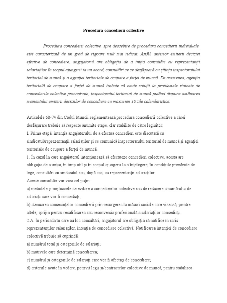 Procedura Concedierii Collective | PDF