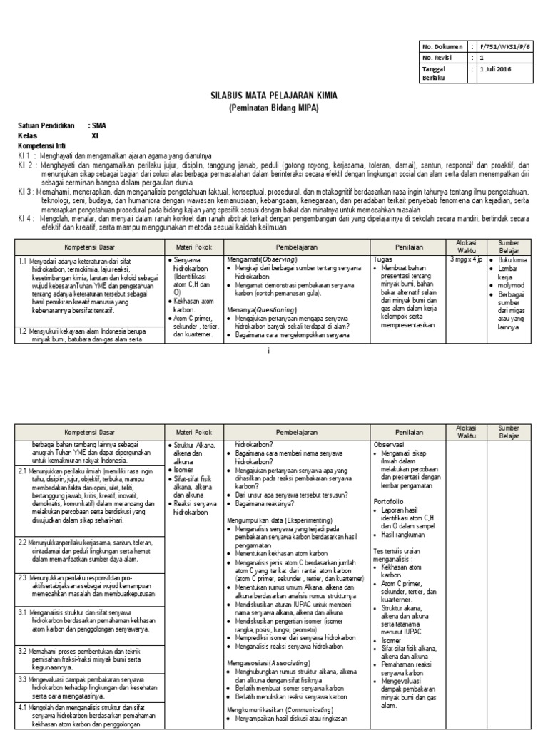 Silabus Kimia SMA Kelas XI MIPA | PDF