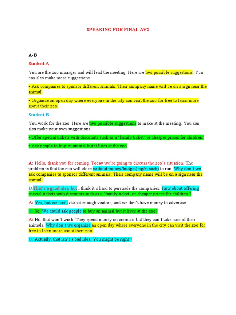 Part 2 Chinh S A Final Speaking | PDF
