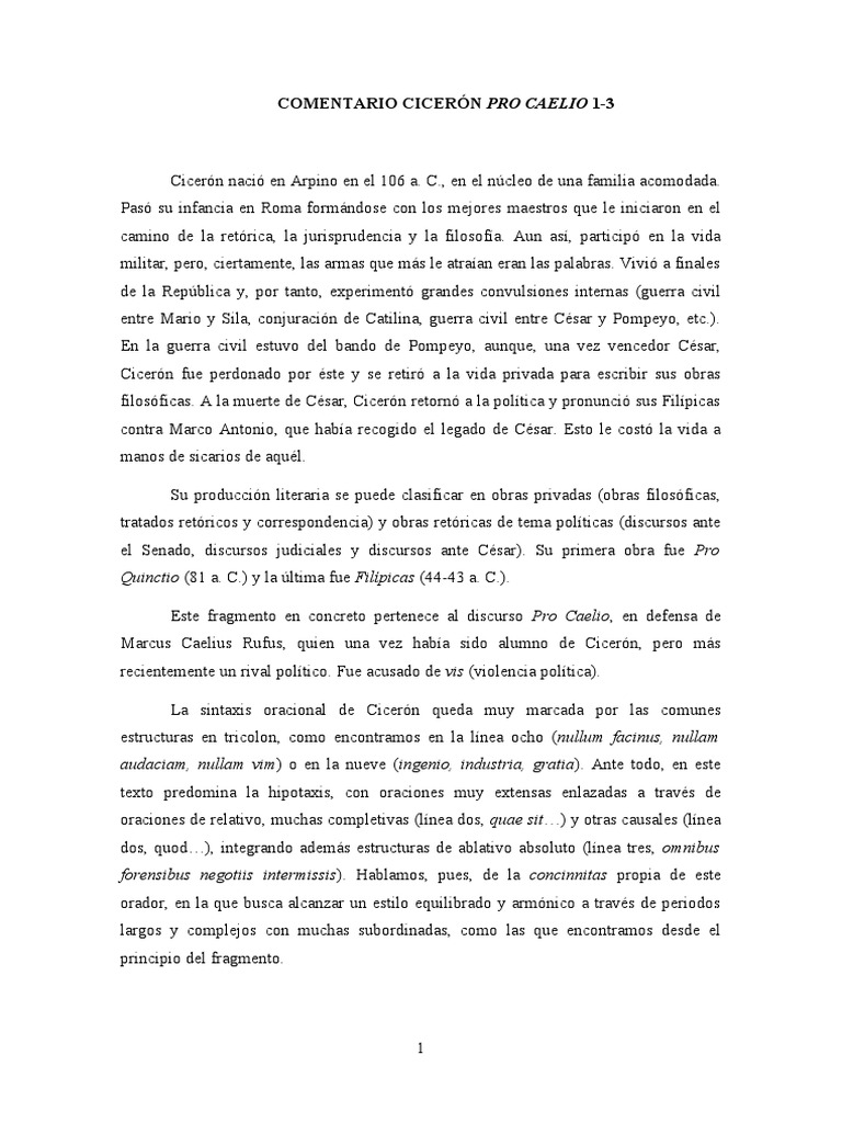 Comentario Cicerón Pro Caelio 1 | PDF | Cicerón | Julio César