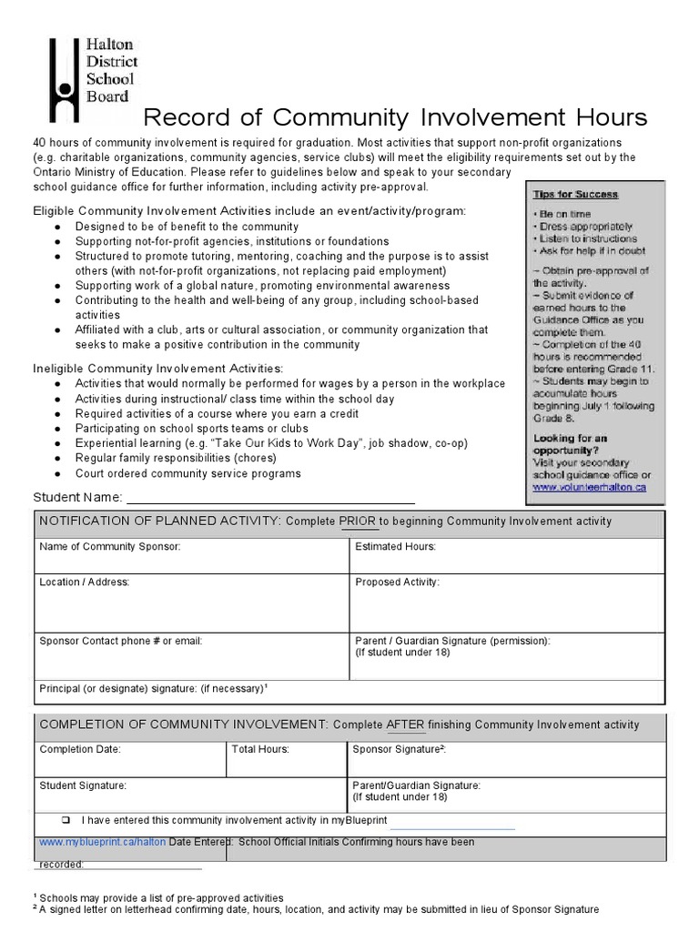 Record of Community Involvement Hours | PDF