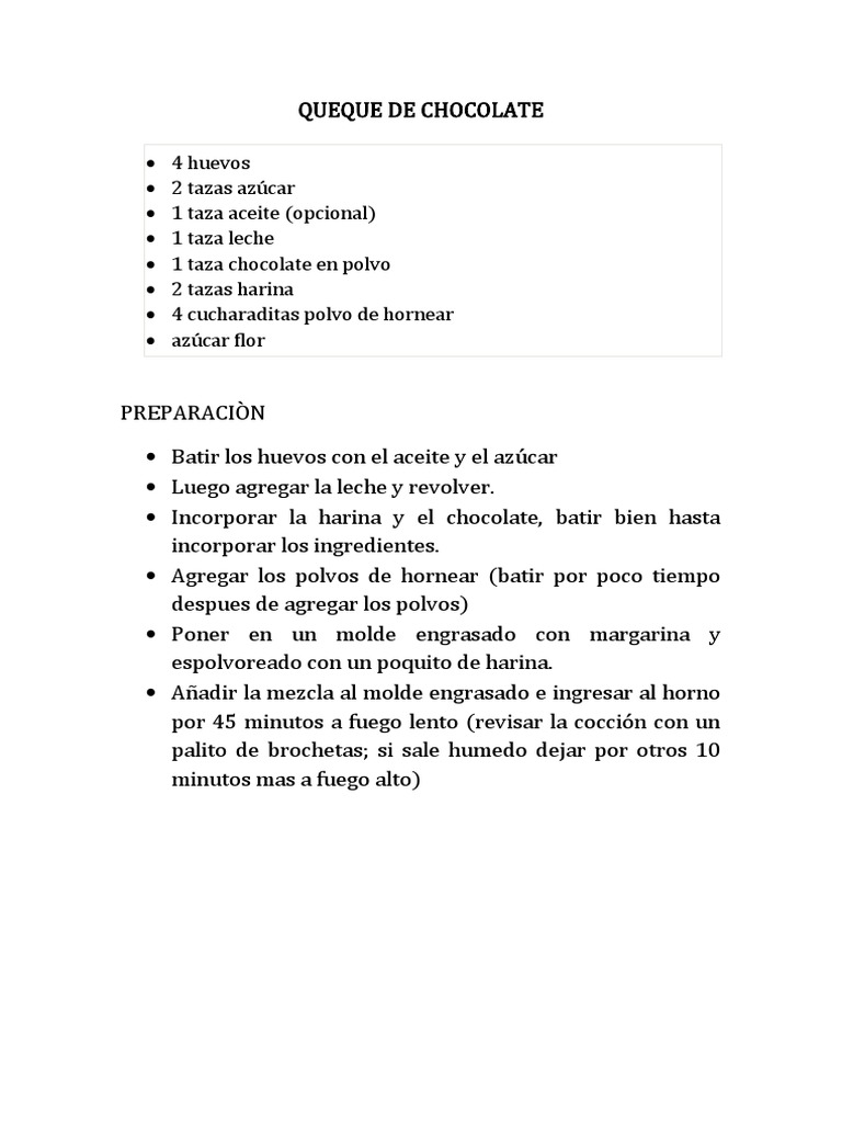 Queque de Chocolate | PDF