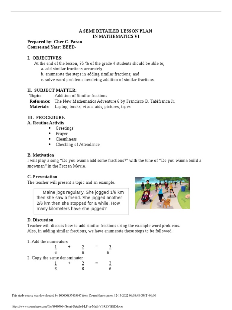 Semi Detailed LP in Math VI REVISED | PDF | Mathematics | Science