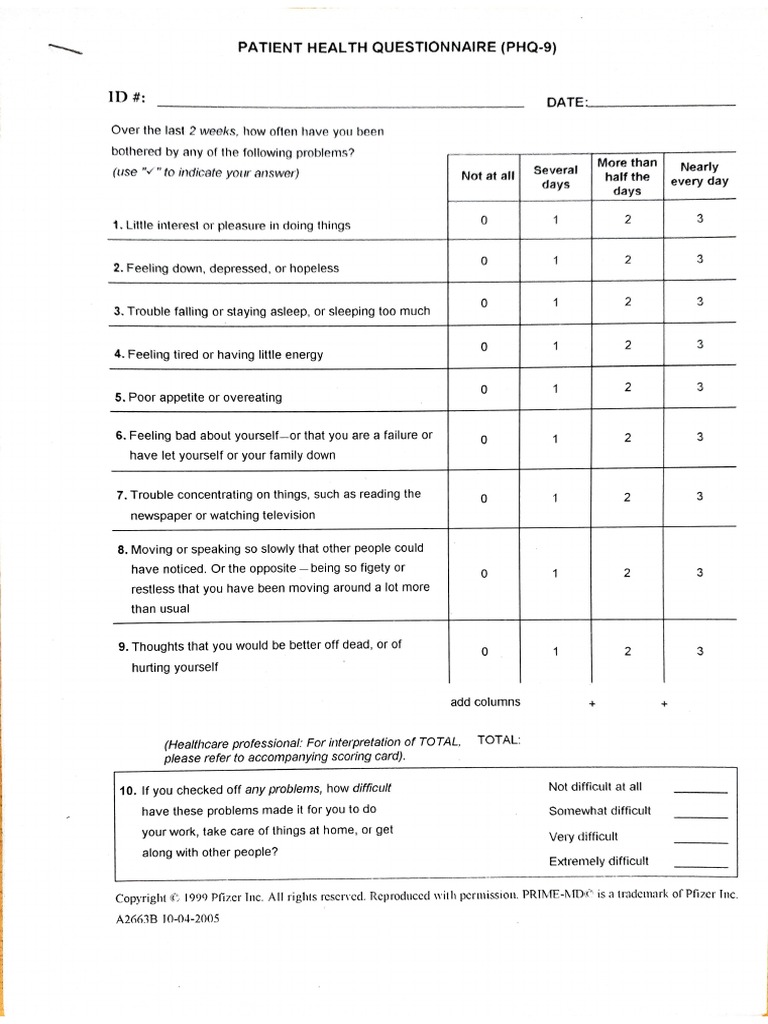 PHQ - Patient Health Questionnaire | PDF